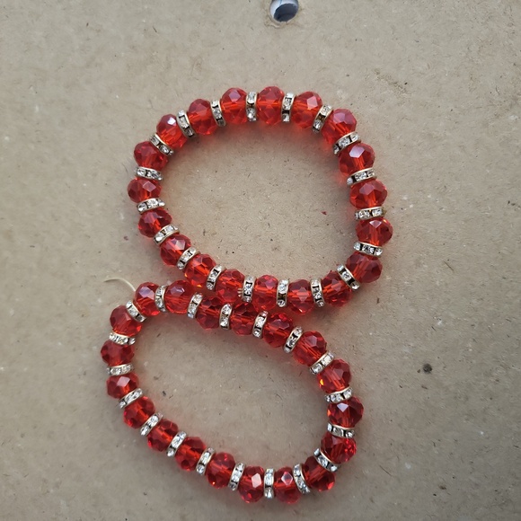 Jewelry | Red Color Glass Beaded Stretch Bracelet With Crystal Spacer ...